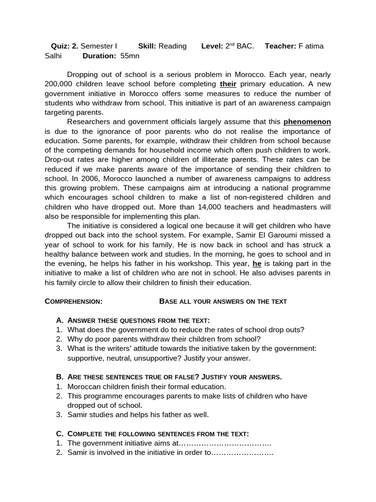 Reducing School Dropout Rates in Morocco | PDF | Social Science