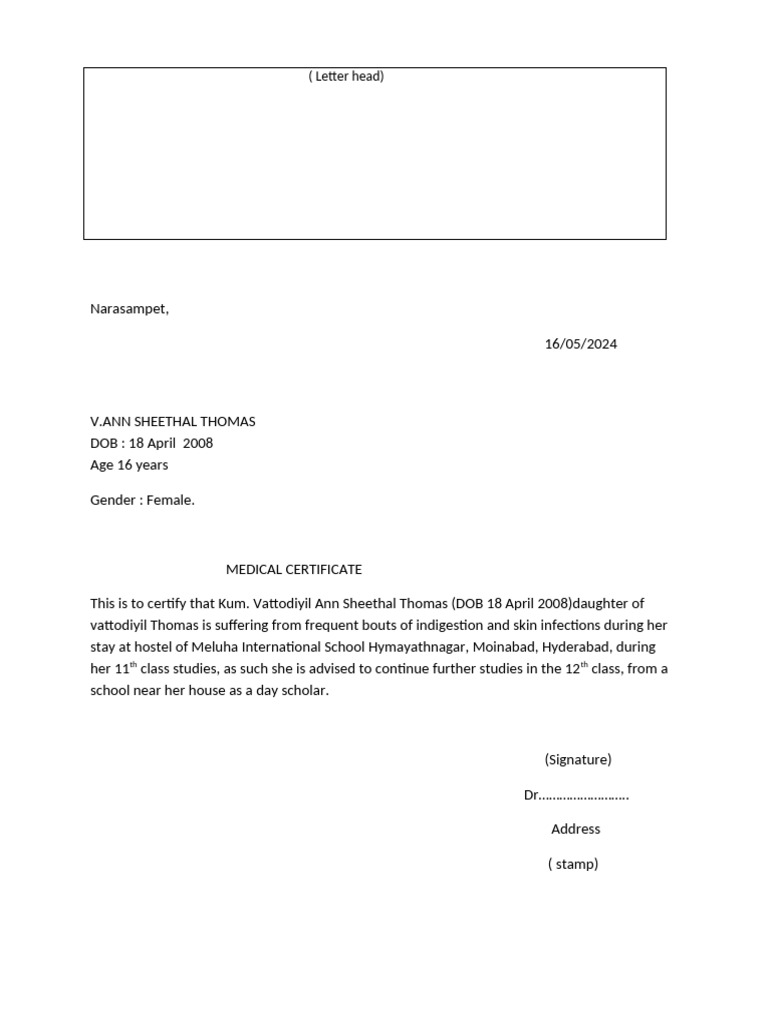 Medical Certificate | PDF