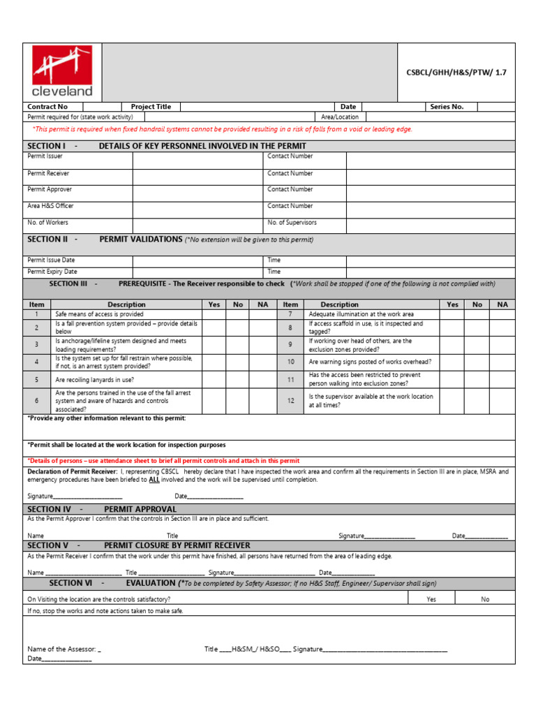 Work at Height Permit | PDF