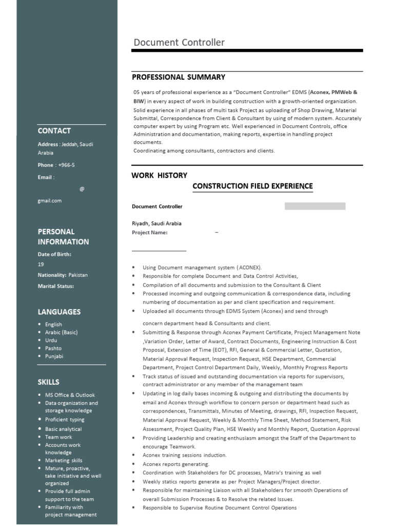 Muhamd Zeeshan Document Controller CV | PDF