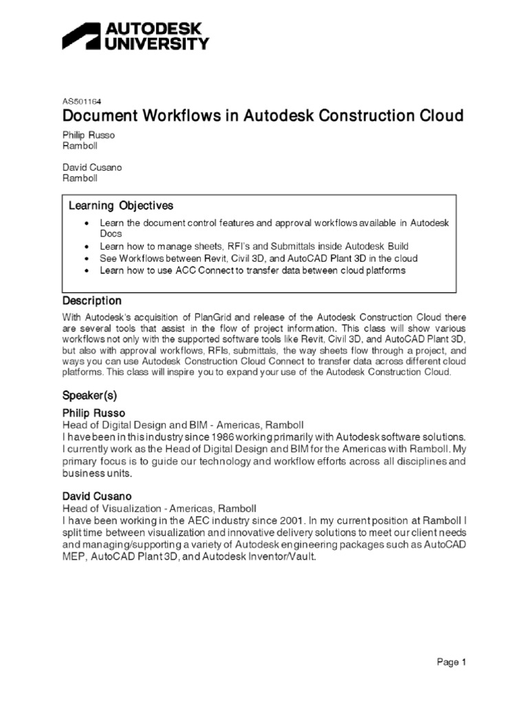 Document Workflows in Autodesk Construction Cloud - Autodesk University ...