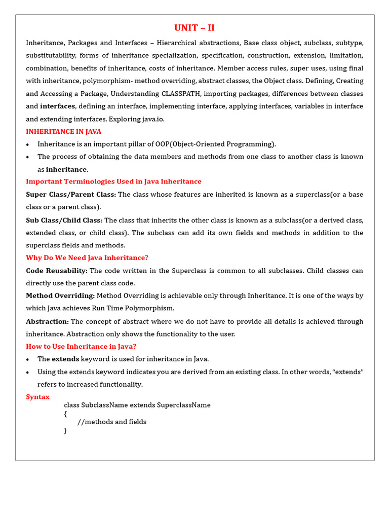 Java Unit-II Notes | PDF