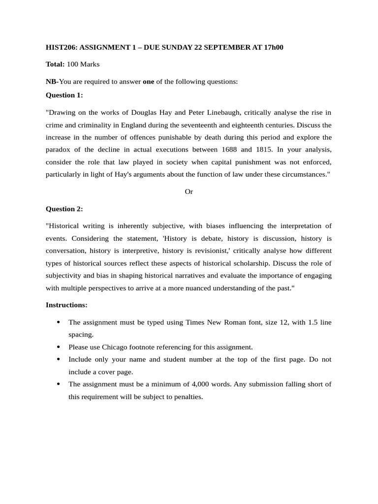 HIST206 Assignment 1 Frame | PDF