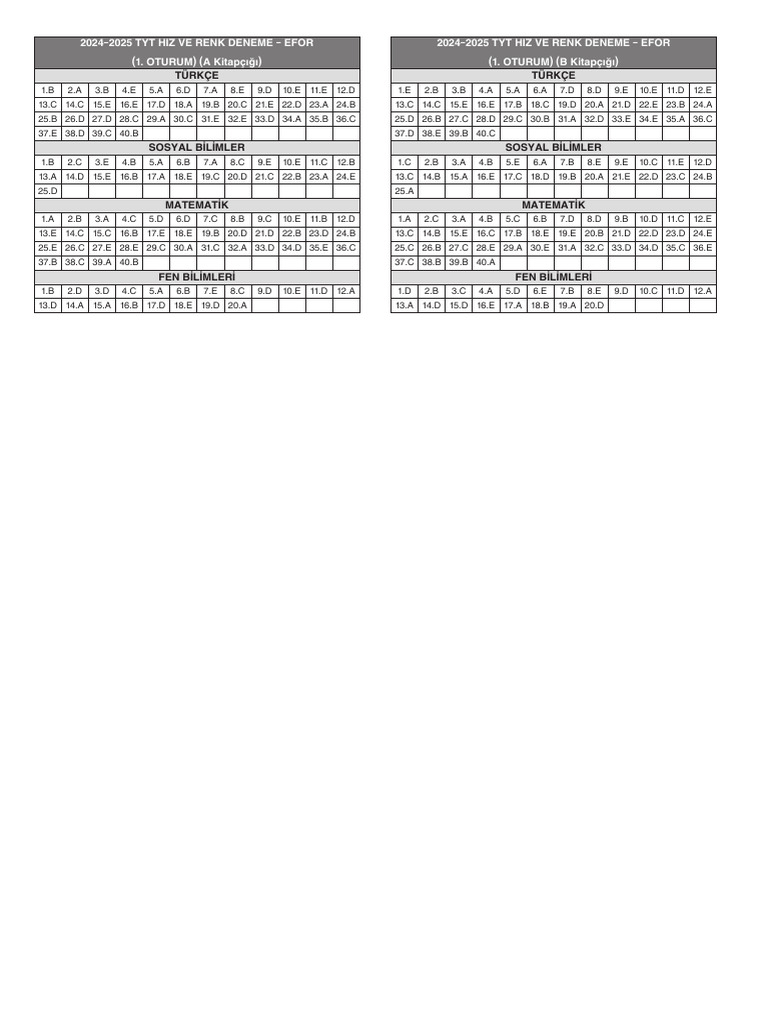 20240829101155-5750-Hiz Ve Renk Efor Tyt Cevap Anahtari | PDF