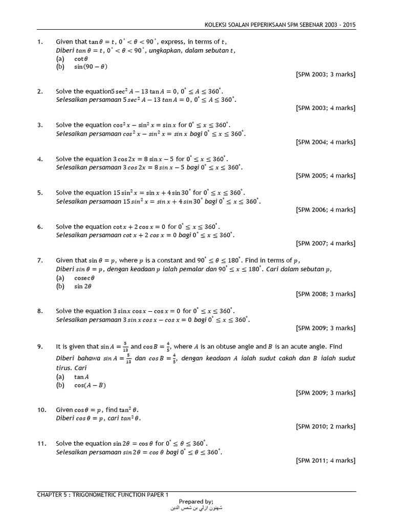 Chapter 5 F5 Trigonometric Function P1 | PDF