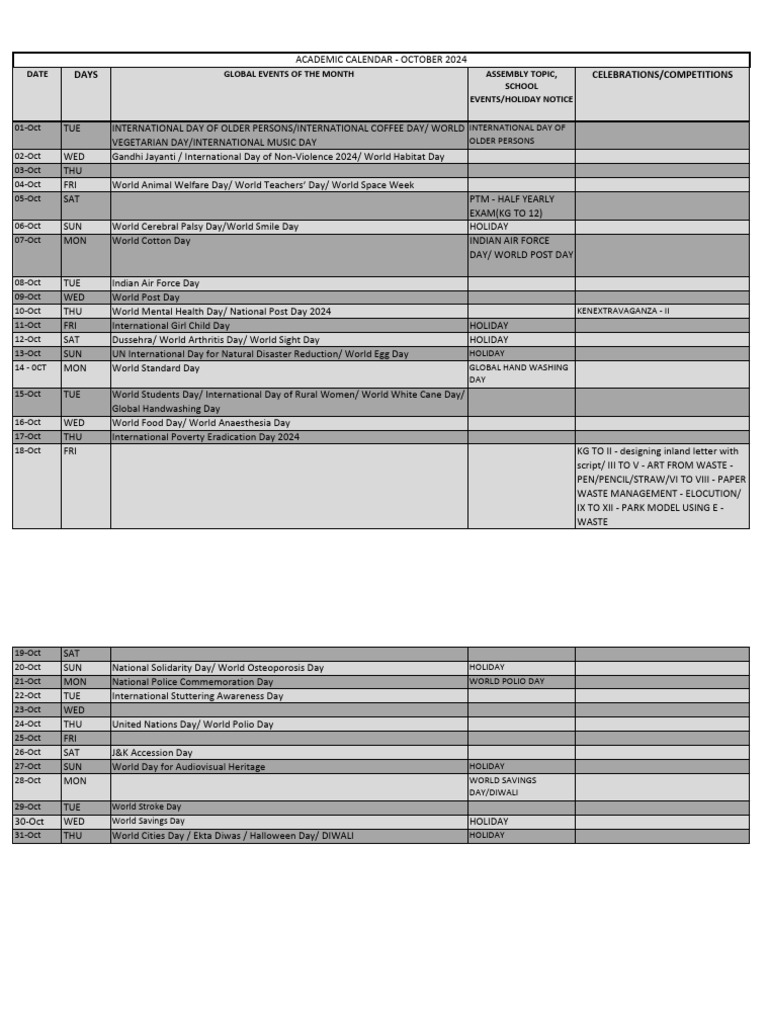 October Month Calendar | PDF