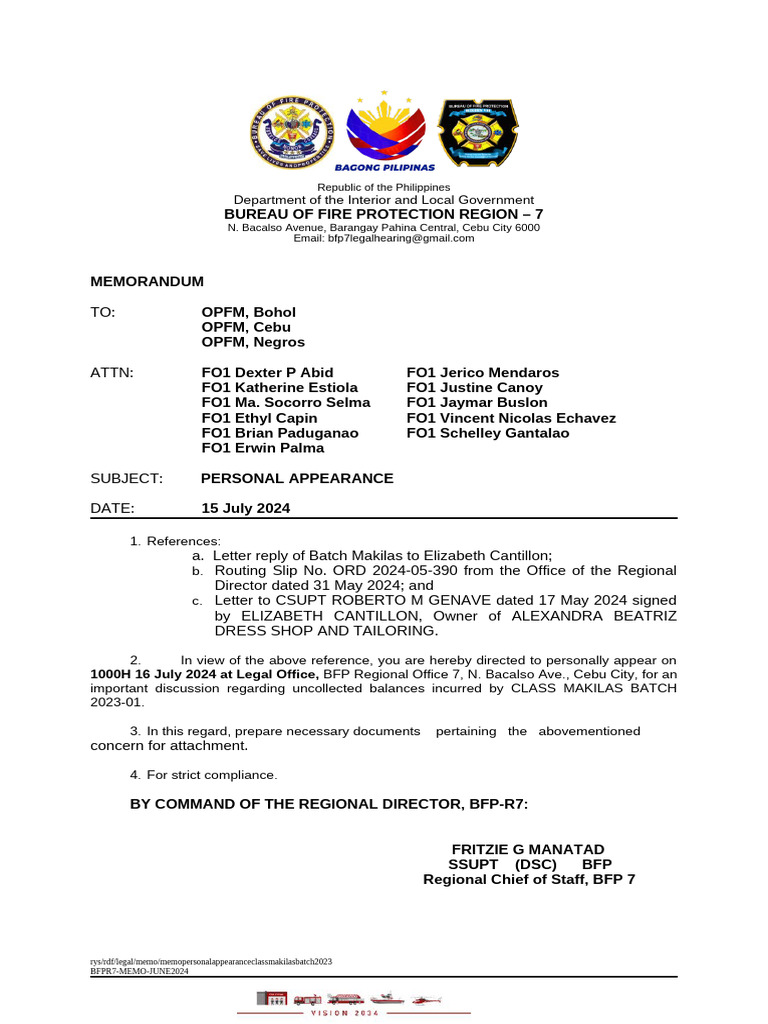 MEMO Personal Appearance CLASS MAKILAS BATCH 2023 Final Deadline | PDF