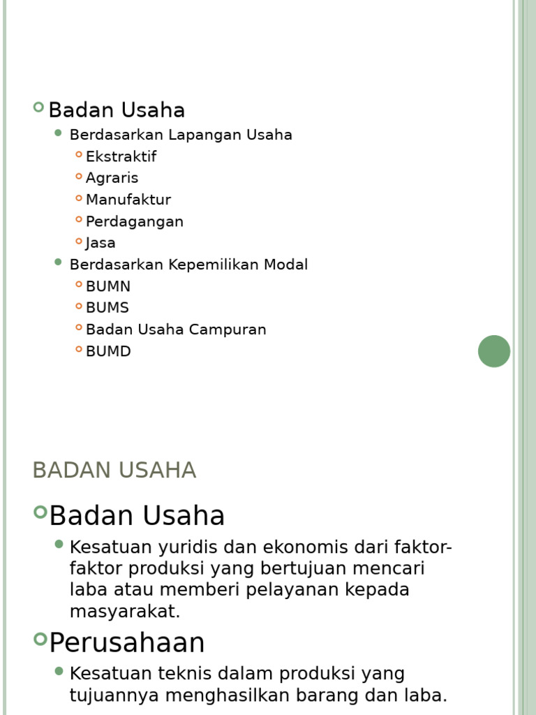Badan Usaha Dalam Perekonomian Indonesia | PDF