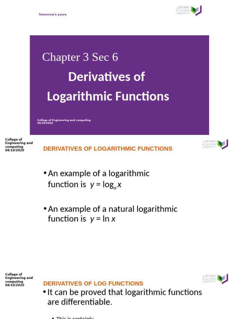 Chap3 - Sec - 6 Derivative of Logarithmic Functions | PDF