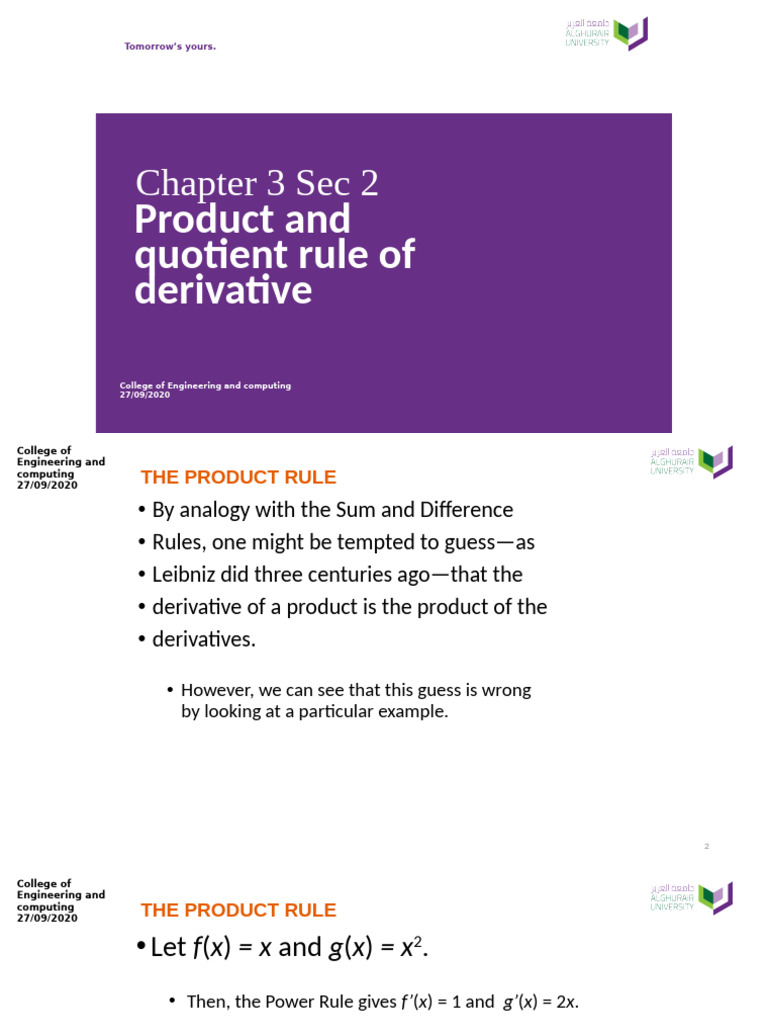 Chap3 - Sec - 2 Product and Quotient Rule of Derivative | PDF
