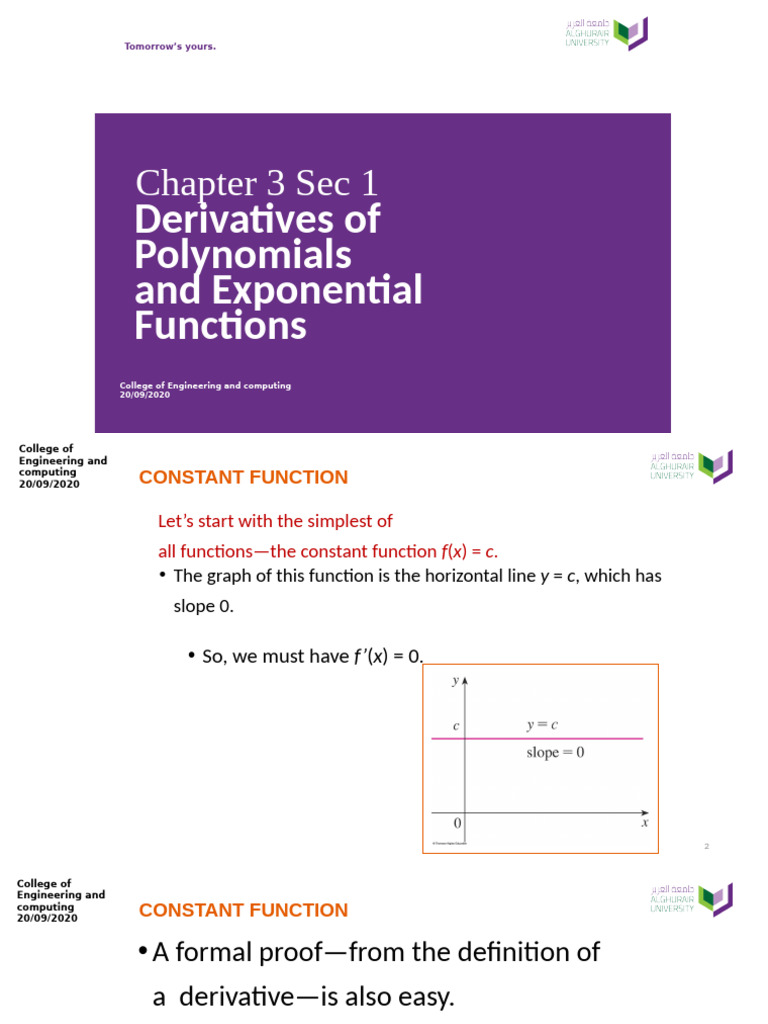 Chap3 - Sec - 1 Derivative of Polynomial and Exponential Functions | PDF