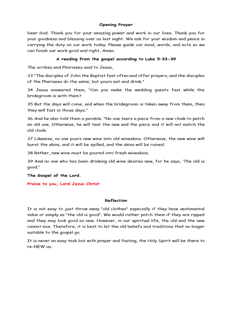 Gospel Reflection and Prayers | PDF | Lord's Prayer | Systematic Theology