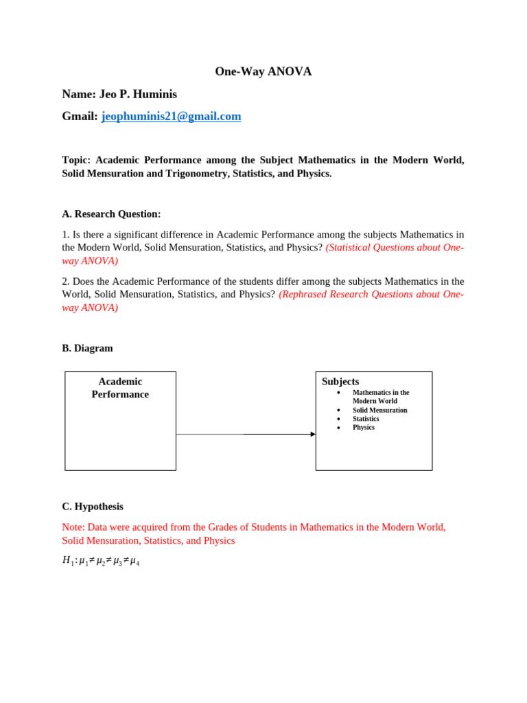 One-Way Anova | PDF | Statistics | Analysis Of Variance