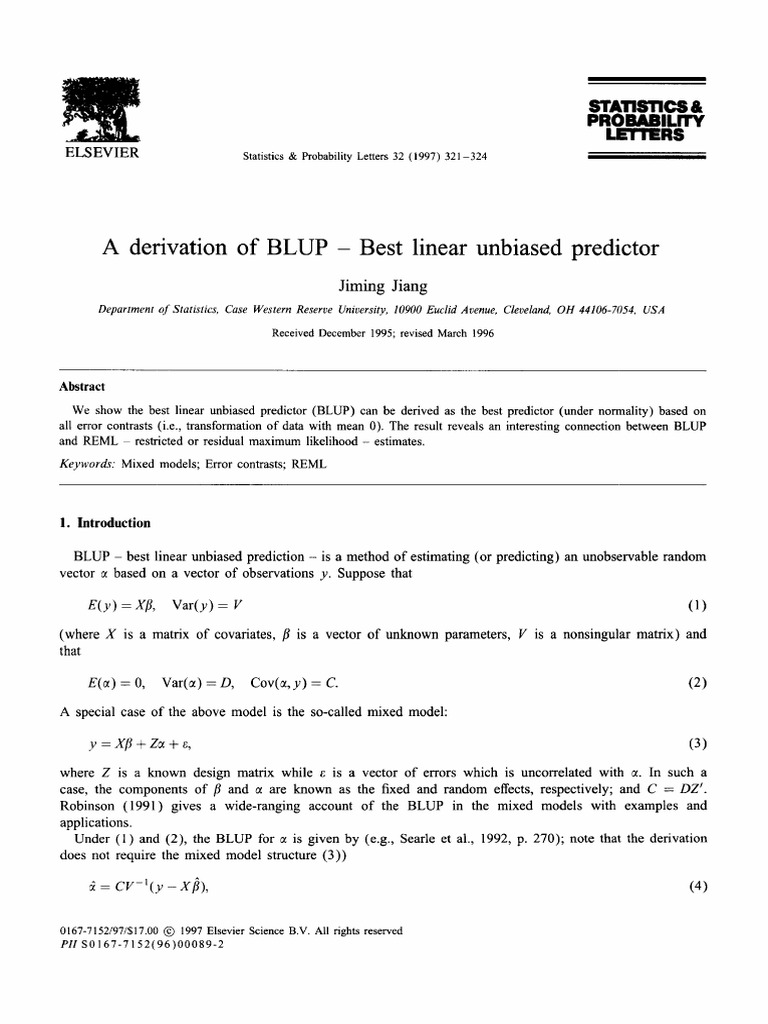 Jiang1997 (A Derivation of BLUP) | PDF