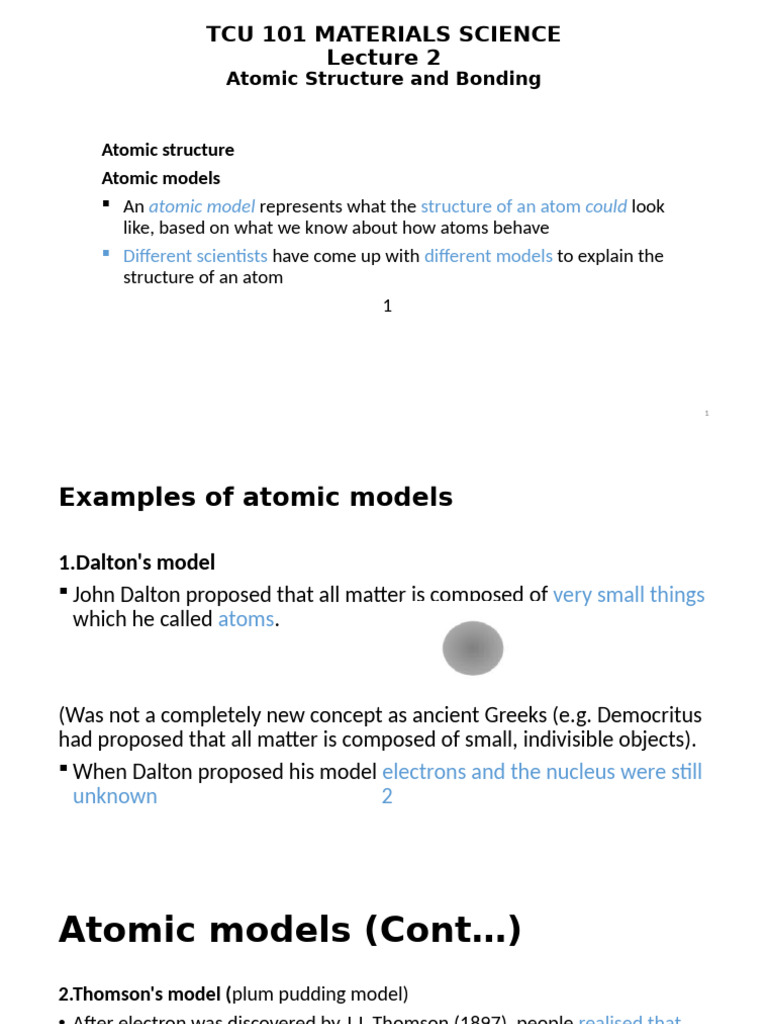 TCU 101 Lecture 2 Atomic Structure | PDF