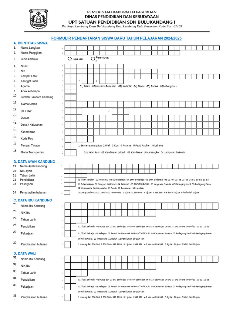 Formulir Pendaftaran Siswa Baru (PPDB) | PDF