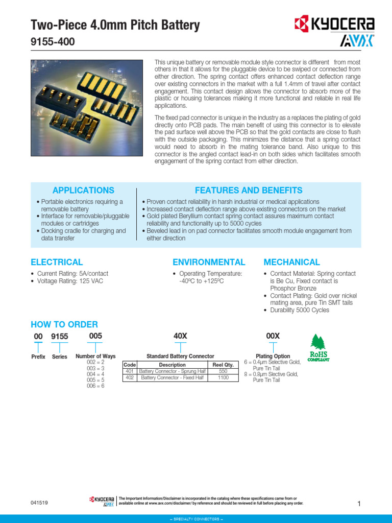 Battery Connector - AVX-9155-400 (1) - Page Number 4 | PDF