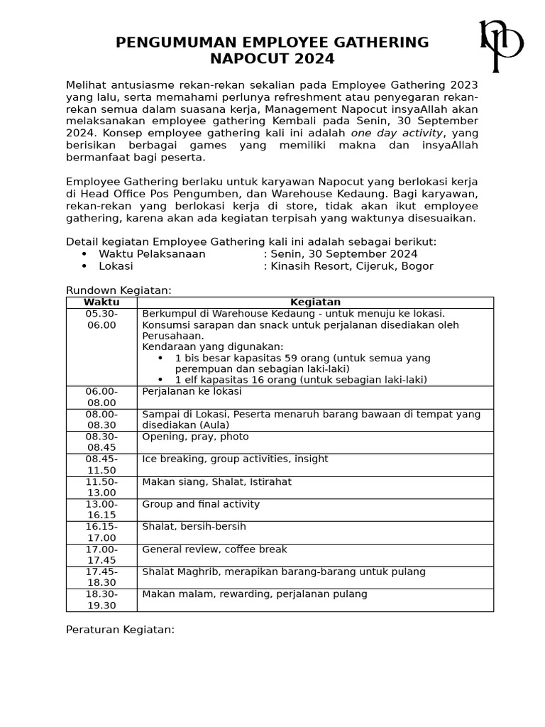 Pengumuman Employee Gathering Pdf