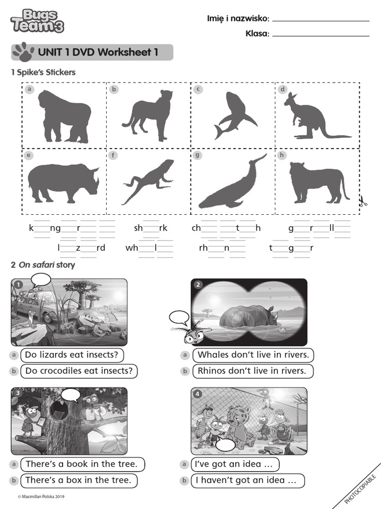 Bugs Team 3 Unit 1 DVD Worksheets | PDF