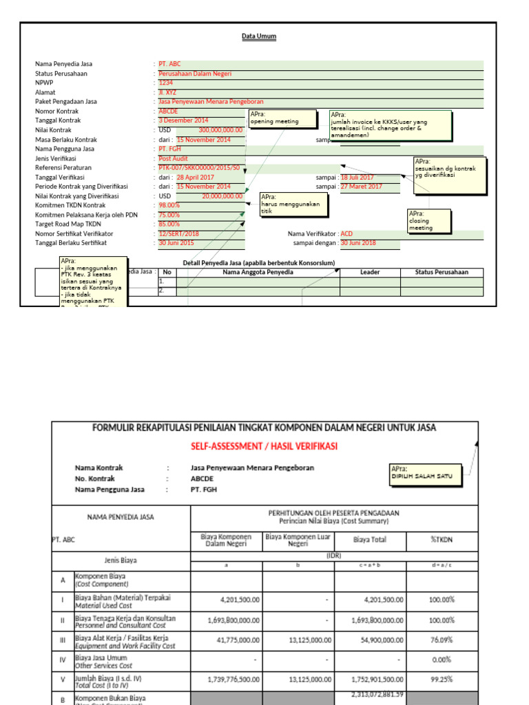 Form TKDN Jasa - Contoh - Rev 22.07.19 - PTK Rev 3&4 | PDF