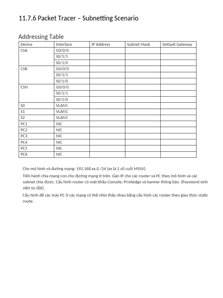Packet Tracer - Subnetting 2 | PDF