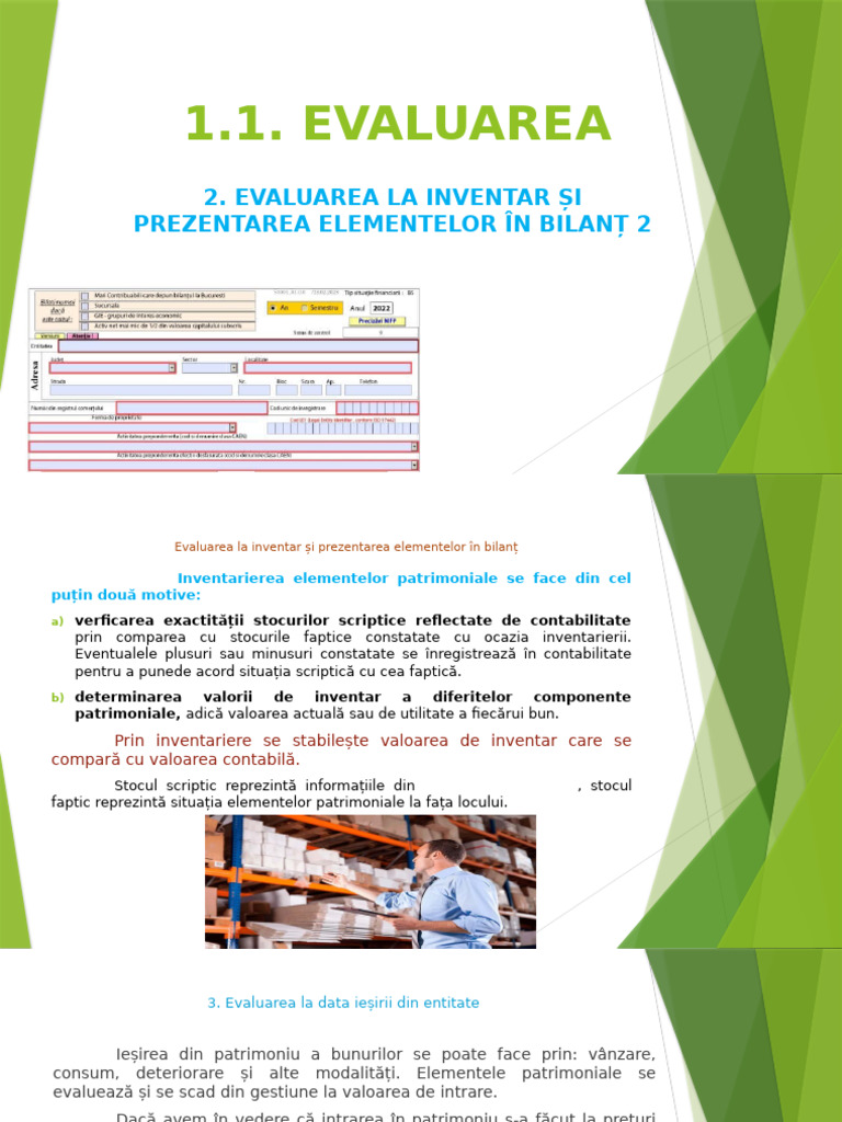 Evaluarea La Inventar Și Evaluarea La Data Iețirii Din Entitate | PDF