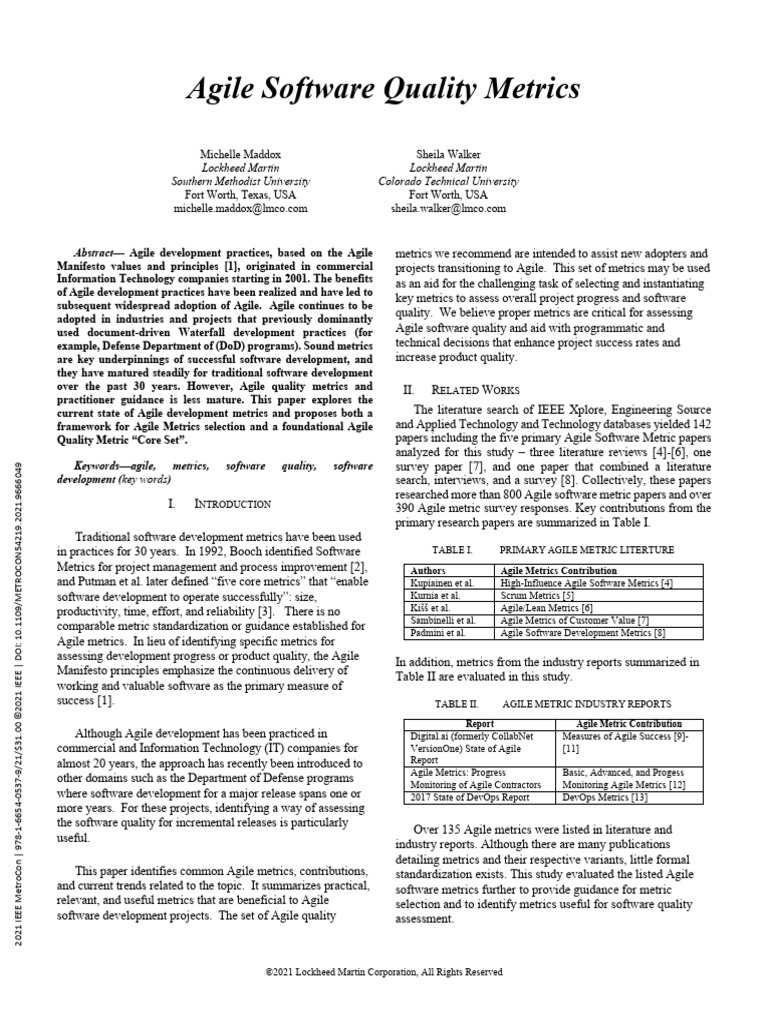 Agile Software Quality Metrics | PDF