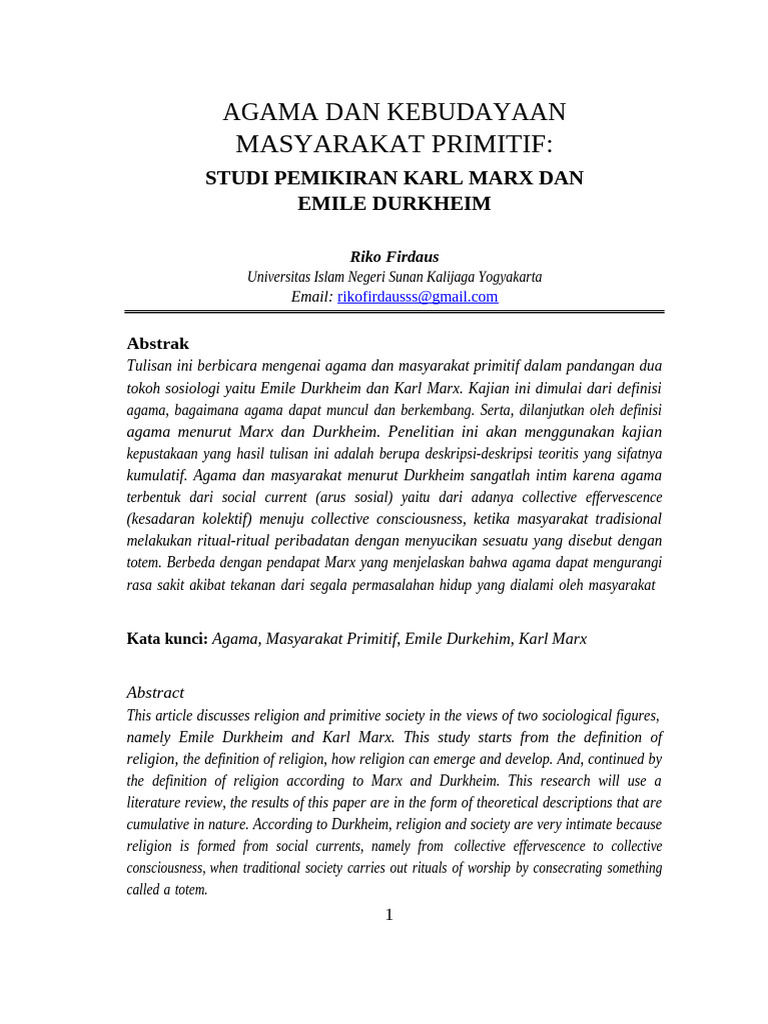Agama Dan Kebudayaan Masyarakat Primitif | PDF
