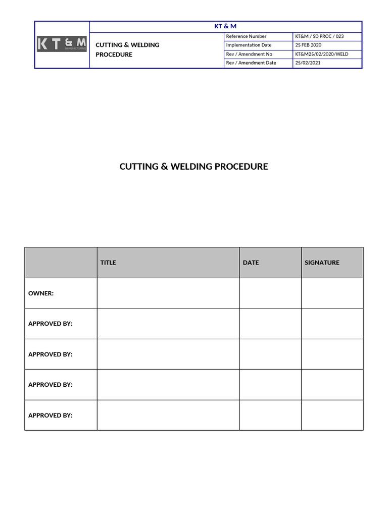 Cutting and Welding Safety Procedure | PDF | Welding | Construction