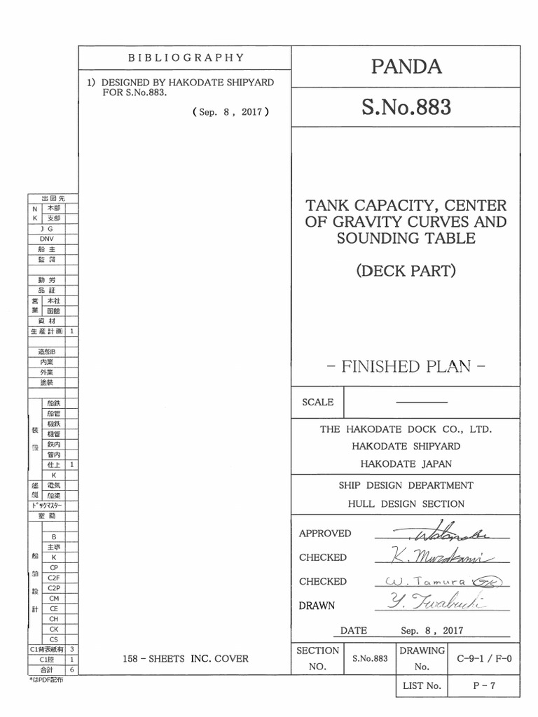P-7 Tank Capacity, Center of Gravity Curves and Sounding Table (Deck ...