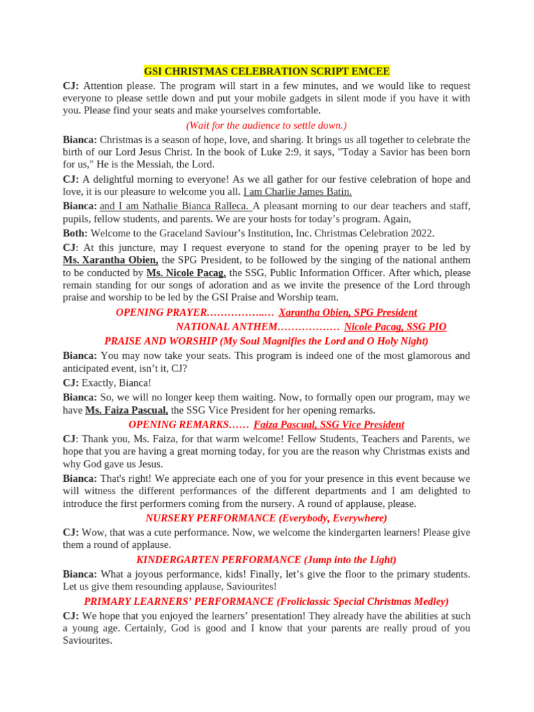 SCRIPT EMCEE Christmas | PDF