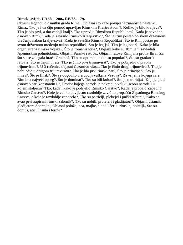 Rimski Svijet - Pitanja Za Test | PDF