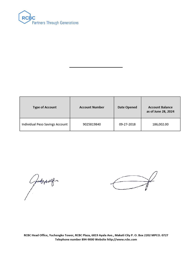 Charm RCBC Bank Cert | PDF