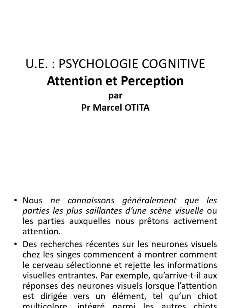 Cours de Psychologie Cognitive - Attention Et Perception 2024 | PDF