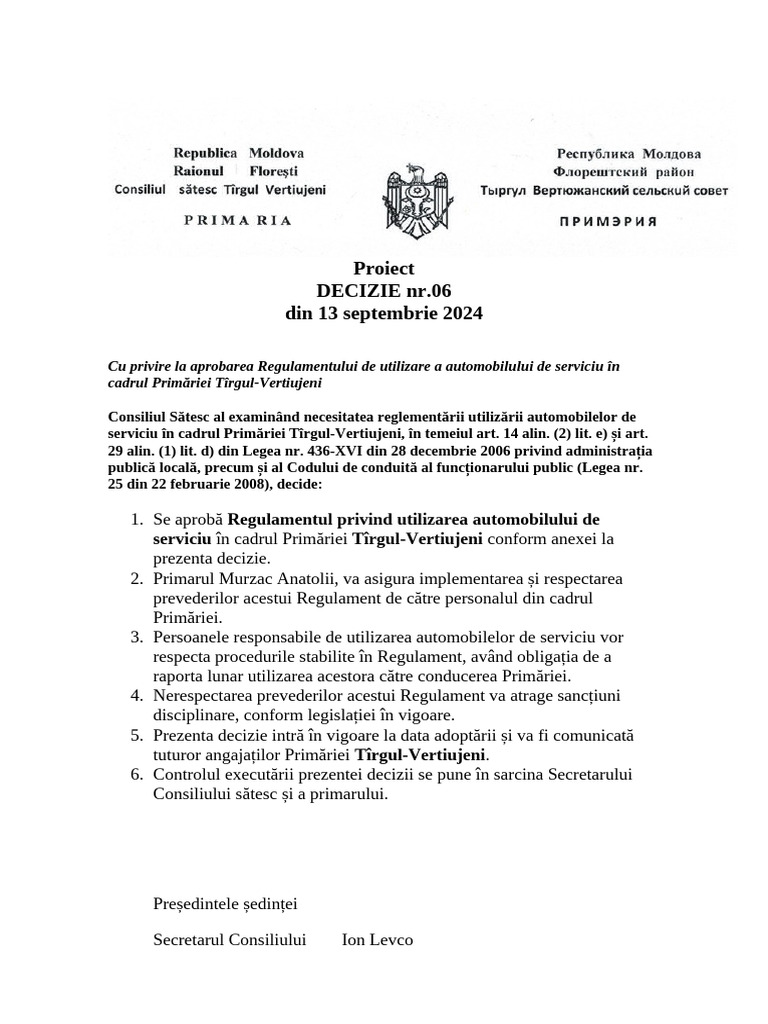 Proiect de Decizie+ Regulament | PDF