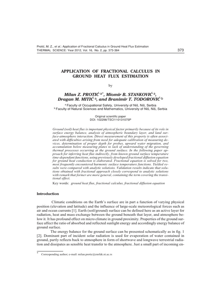 Application of Fractional Calculus in Ground Heat Flux Estimation | PDF