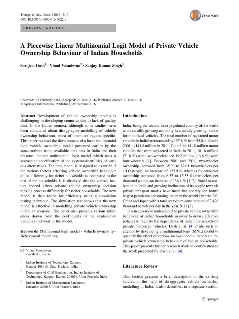 A Piecewise Linear Multinomial Logit Model of Private Vehicle Ownership Behaviour of Indian ...