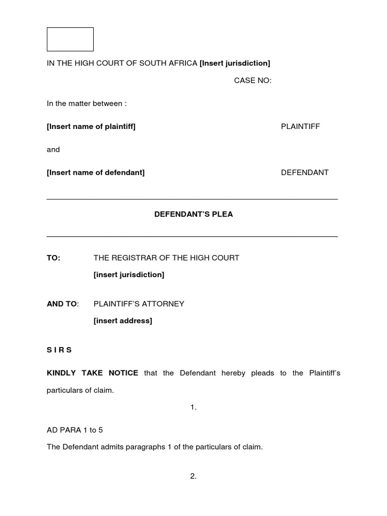 Defendants Plea To Particulars of Claim 2 | PDF
