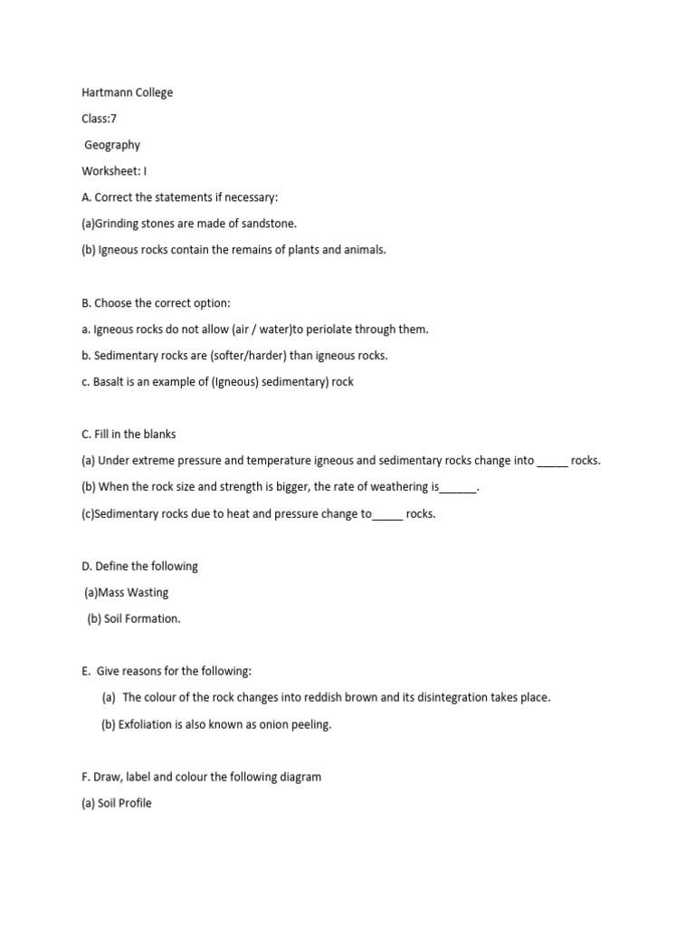 Class7 Geography Worksheet1 | PDF