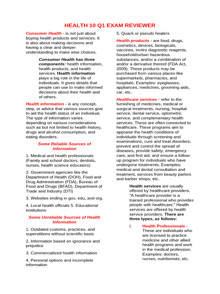 Health 10 Q1 Exam Reviewer | PDF