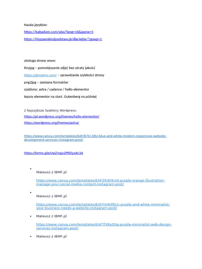 Website Templates - Useful Links | PDF