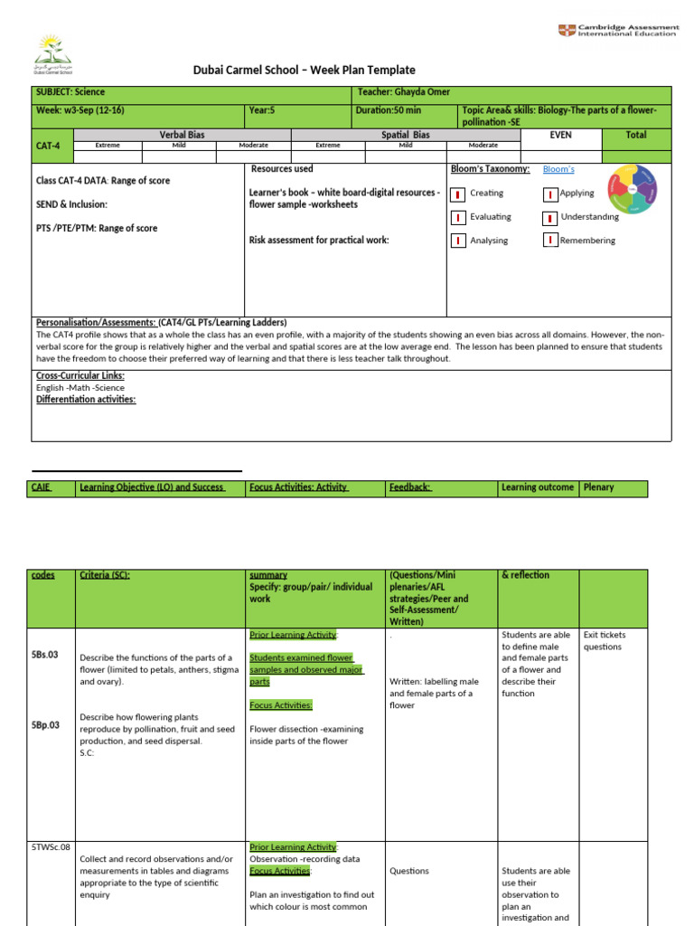 W3.sep Weekly Plan Y5 | PDF
