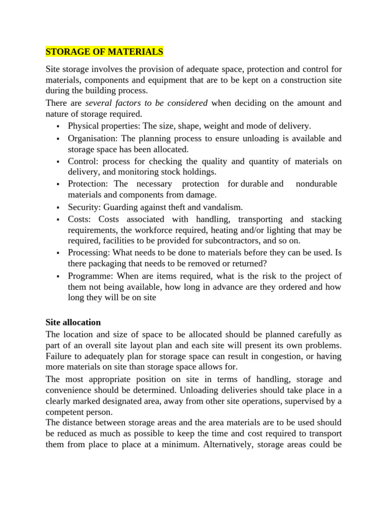 Storage of Materials-1 | PDF