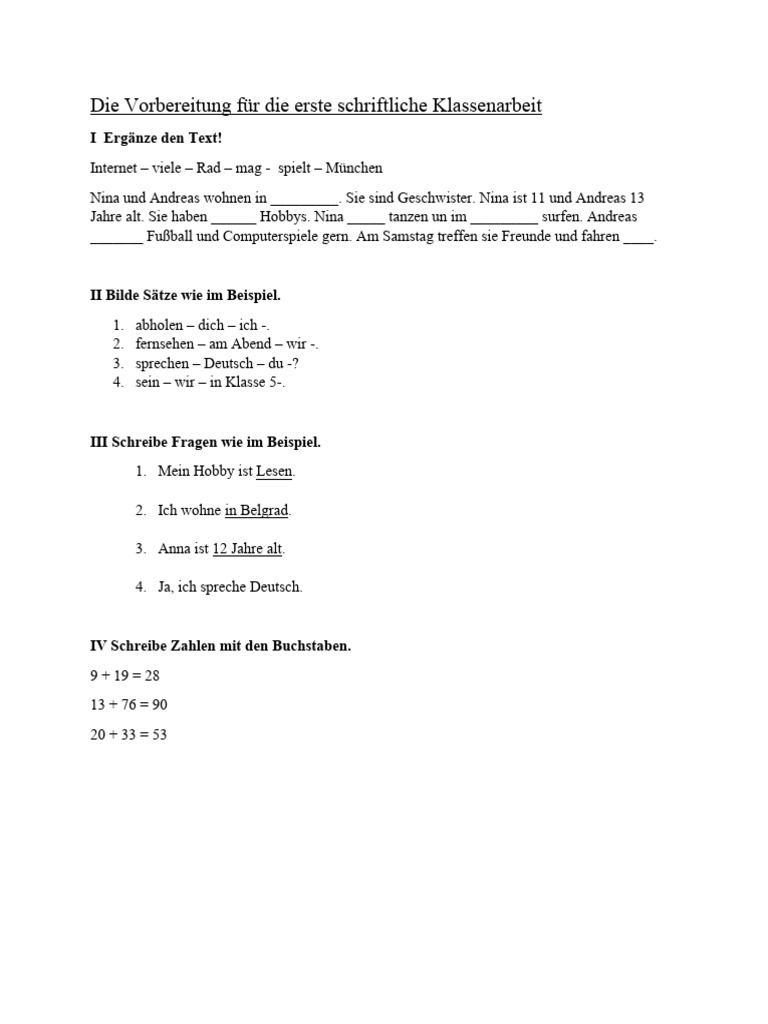 Nemacki Jezik 5. Razred - Test | PDF