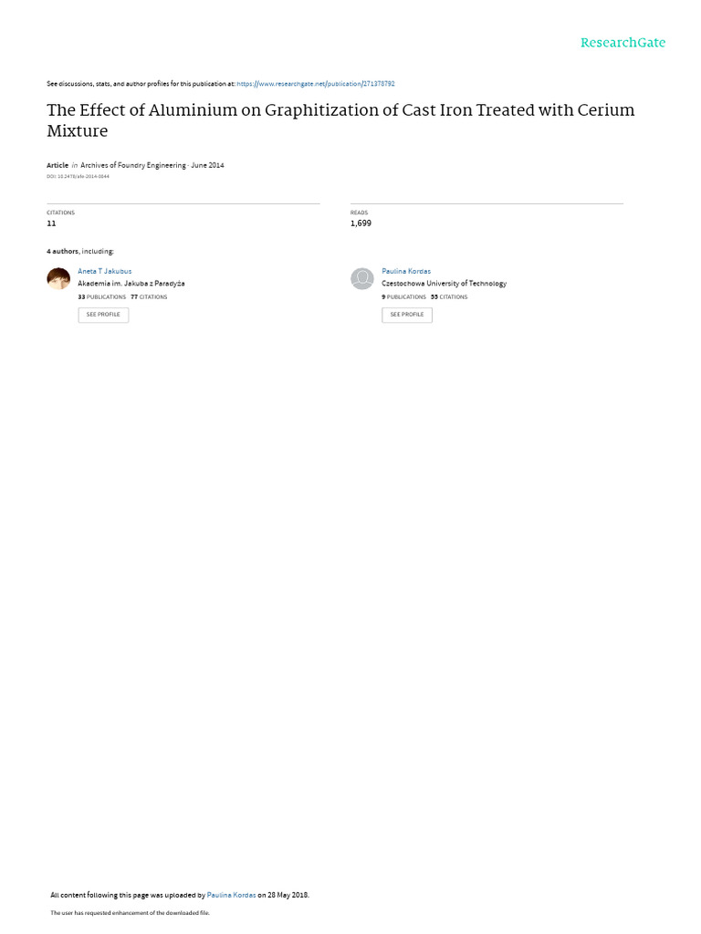 The Effect of Aluminium On Graphitization of Cast | PDF | Cast Iron ...