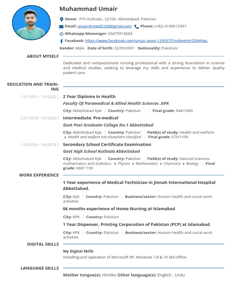 CV .Umair | PDF | Pakistan | Khyber Pakhtunkhwa