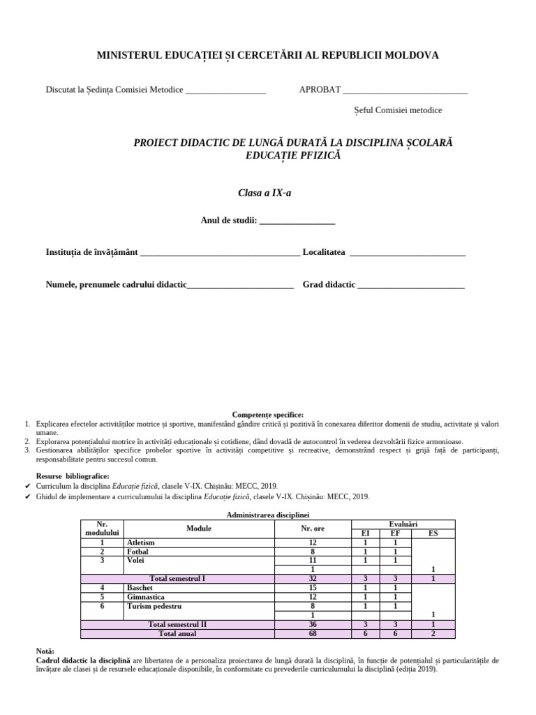 PLD Educatiefizica Clasa Ix | PDF