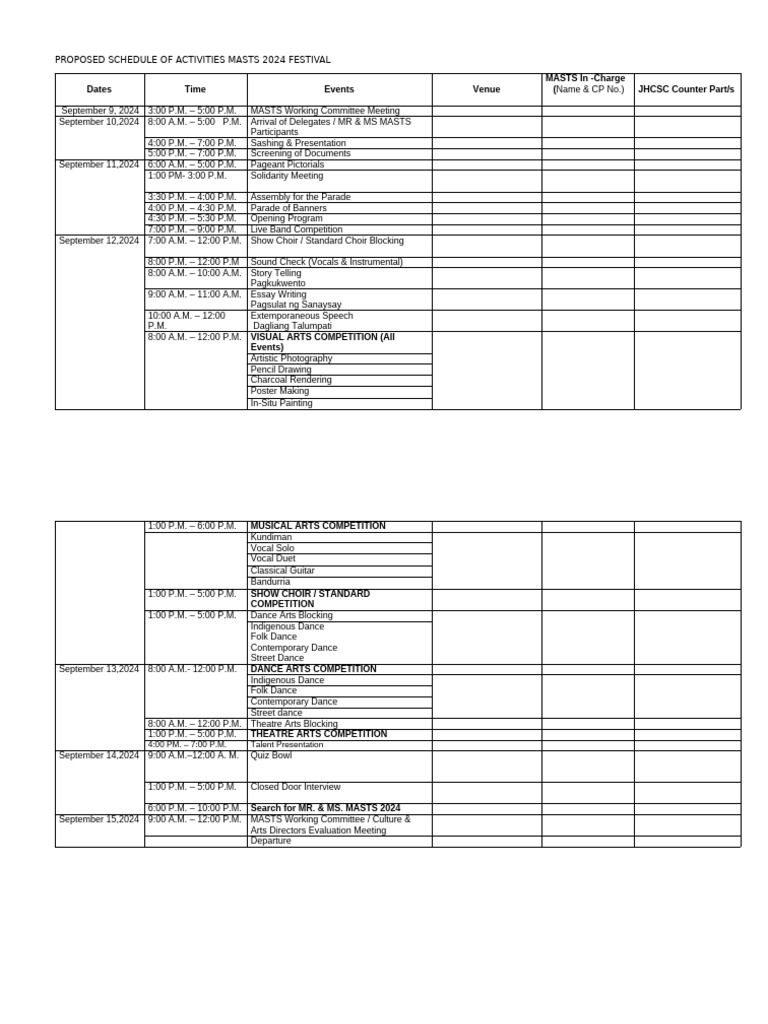 MASTS 2024 Festival Schedule of Events | PDF | Performing Arts | The Arts