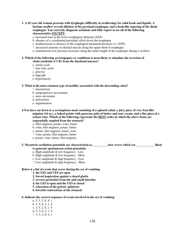 GI Practice Exam With Answers | PDF | Esophagus | Stomach