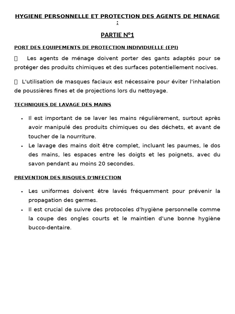 Hygiene Personnelle Et Protection Des Agents de Menage | PDF